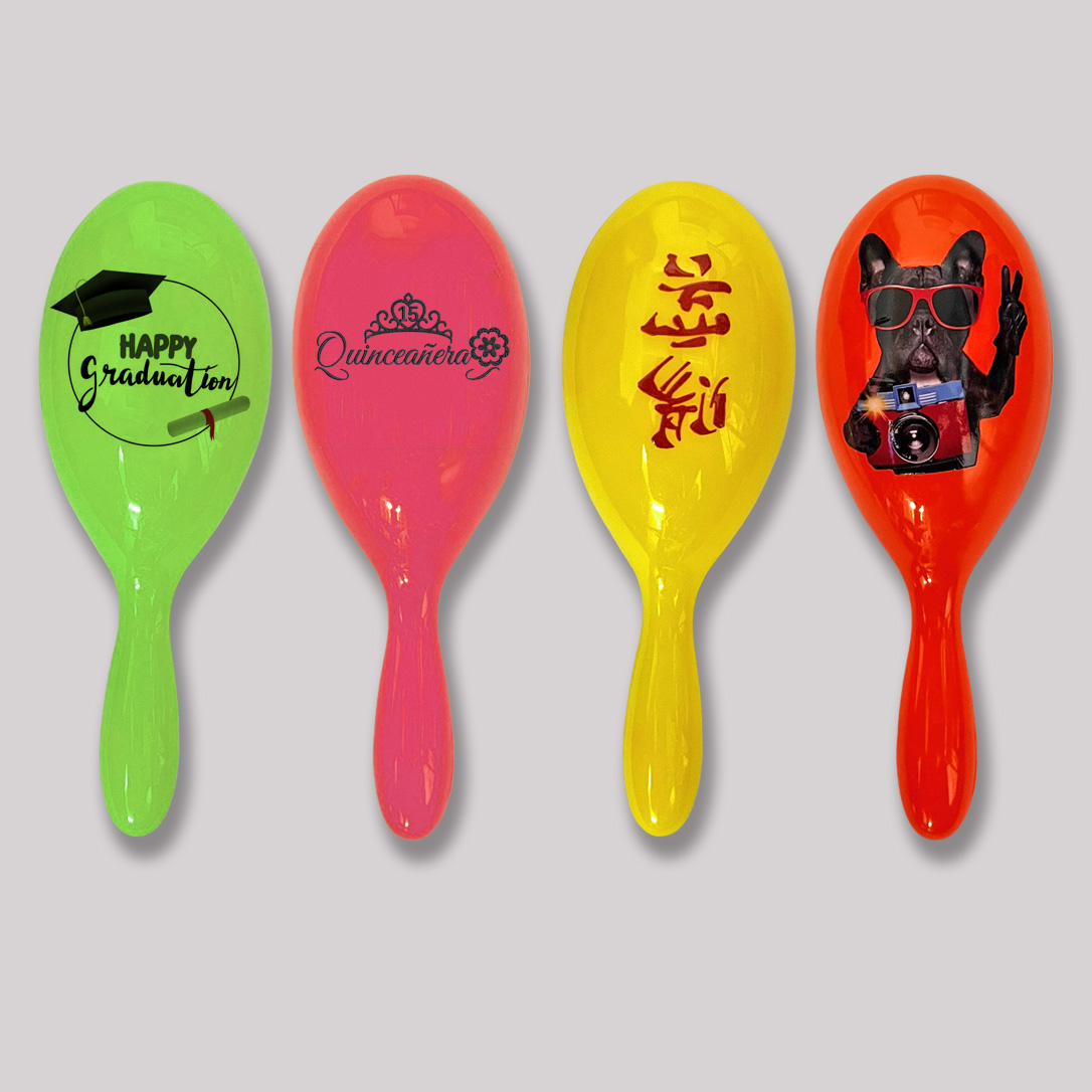 Custom Neon Plastic Maracas – Personalized Party Favors (7")